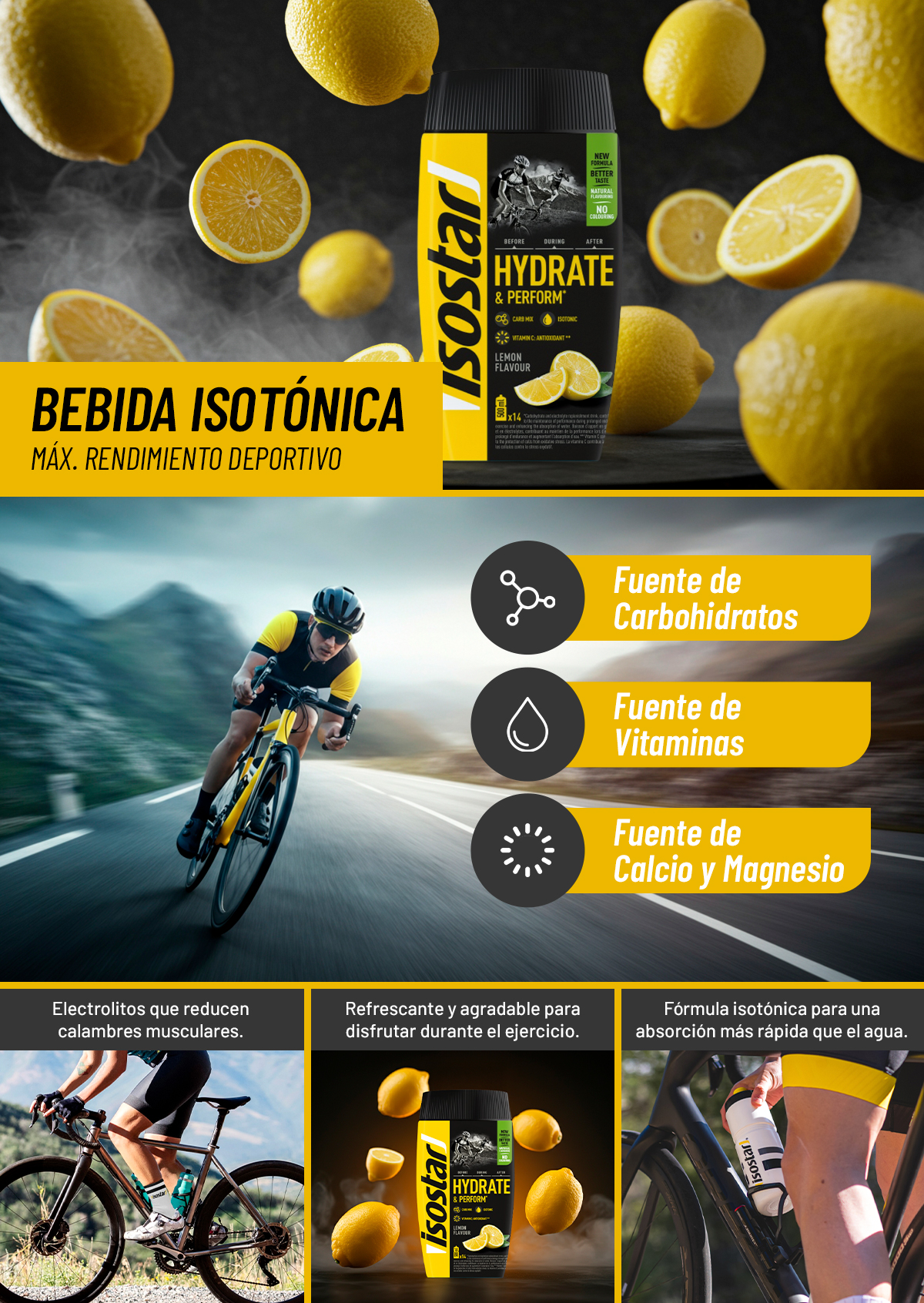 ISOSTAR Hydrate & Perform Bebida Isotónica en Polvo Sabor Limón Bote ...