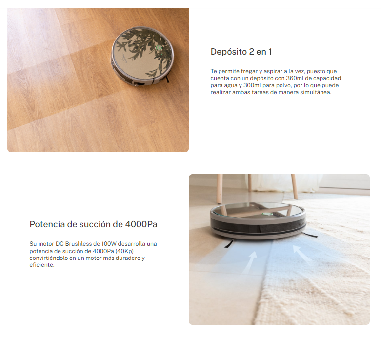CREATE - Robot Aspirador Friegasuelos Inteligente 4000Pa, WiFi, 28 ...