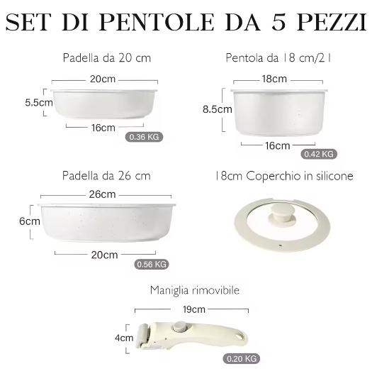 5pcs White Nonstick Cookware Set with Detachable Handles - Stackable ...