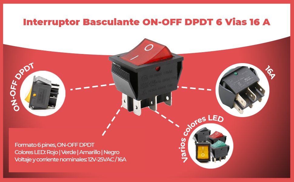 AUTOZOCO Interruptor basculante, Interruptor 2 posiciones, Interruptor 6 vias, Interruptor 6 ...