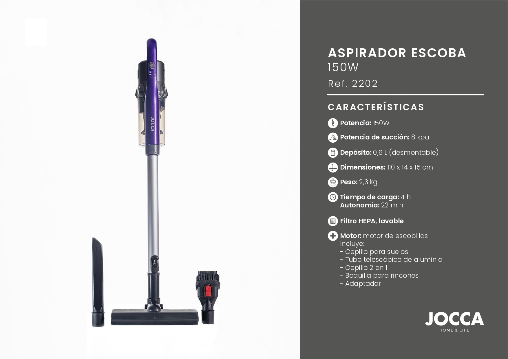 Aspirador Jocca, tipo escoba y de mano, sin cables, con alta potencia ...