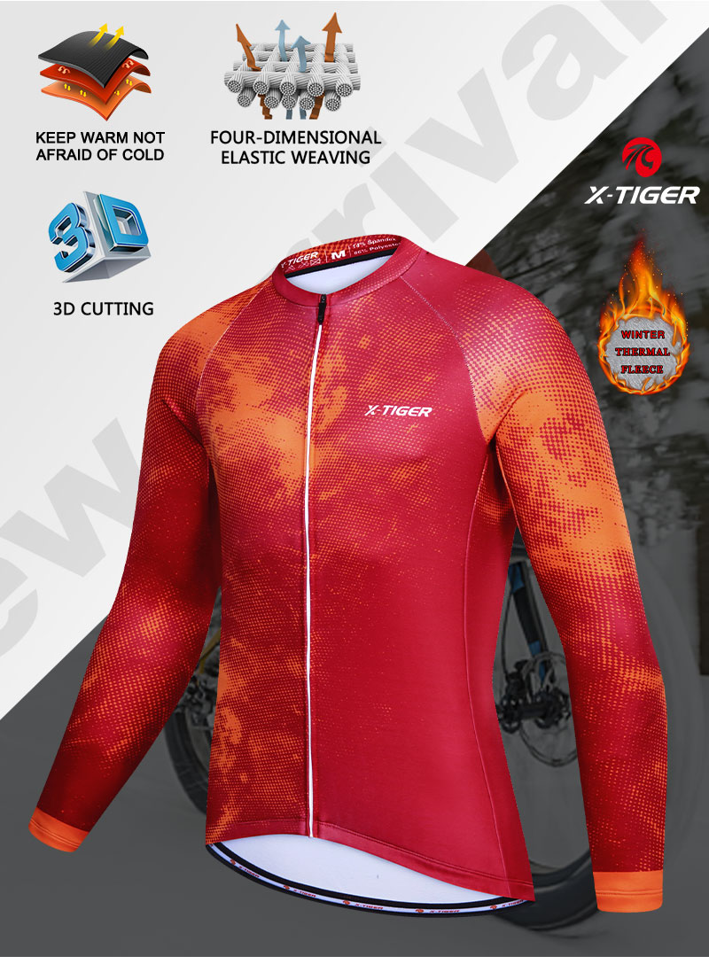 X-TIGER-camisetas de Ciclismo de manga larga para hombre, Jersey térmico de lana para bicicleta ...