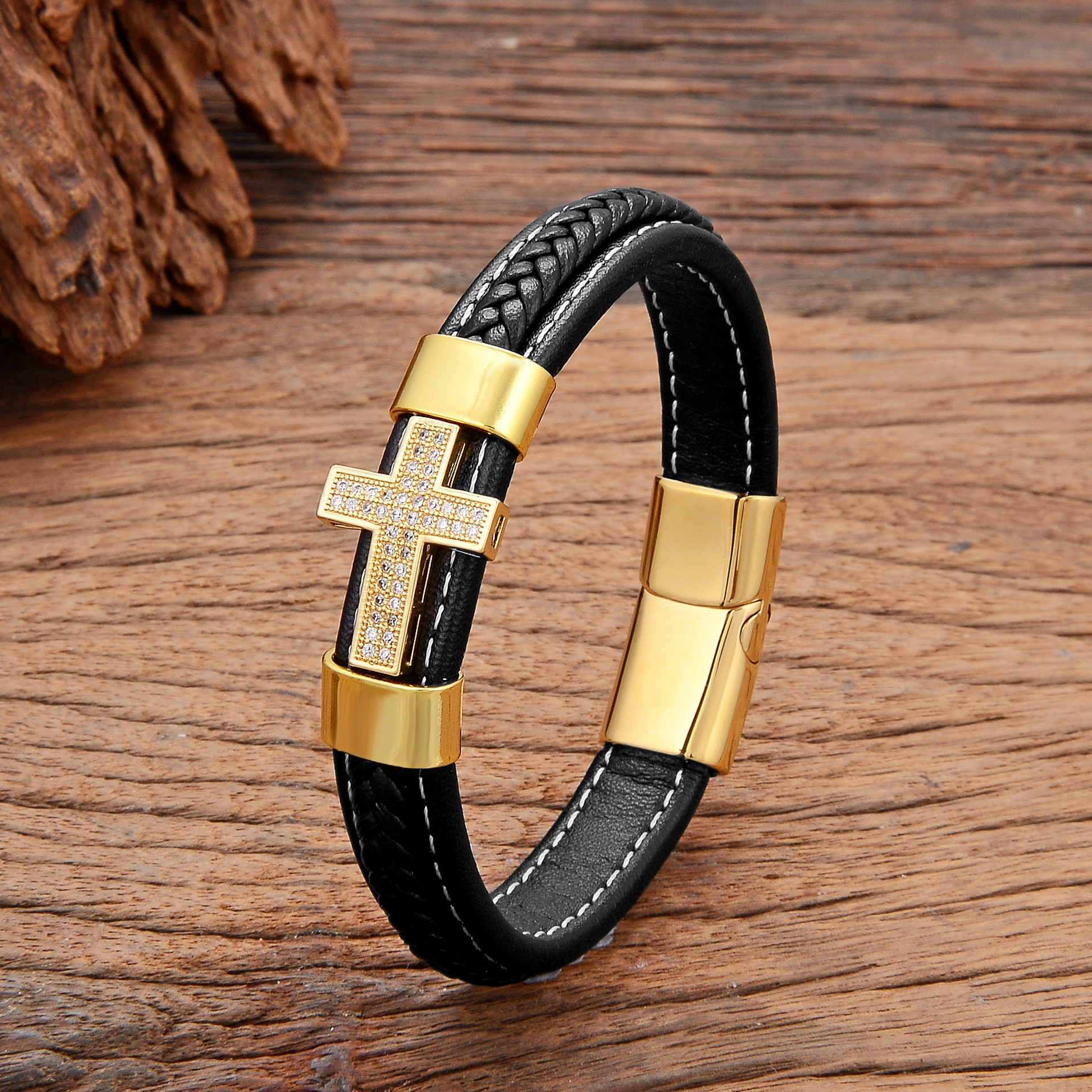 Pulsera de lujo YANMIN con cadena de cuero tejido y zirconia cubica ...