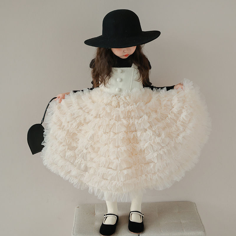 Fashoin-abrigo de lana de encaje de princesa para niña, Vestido de tutú ...