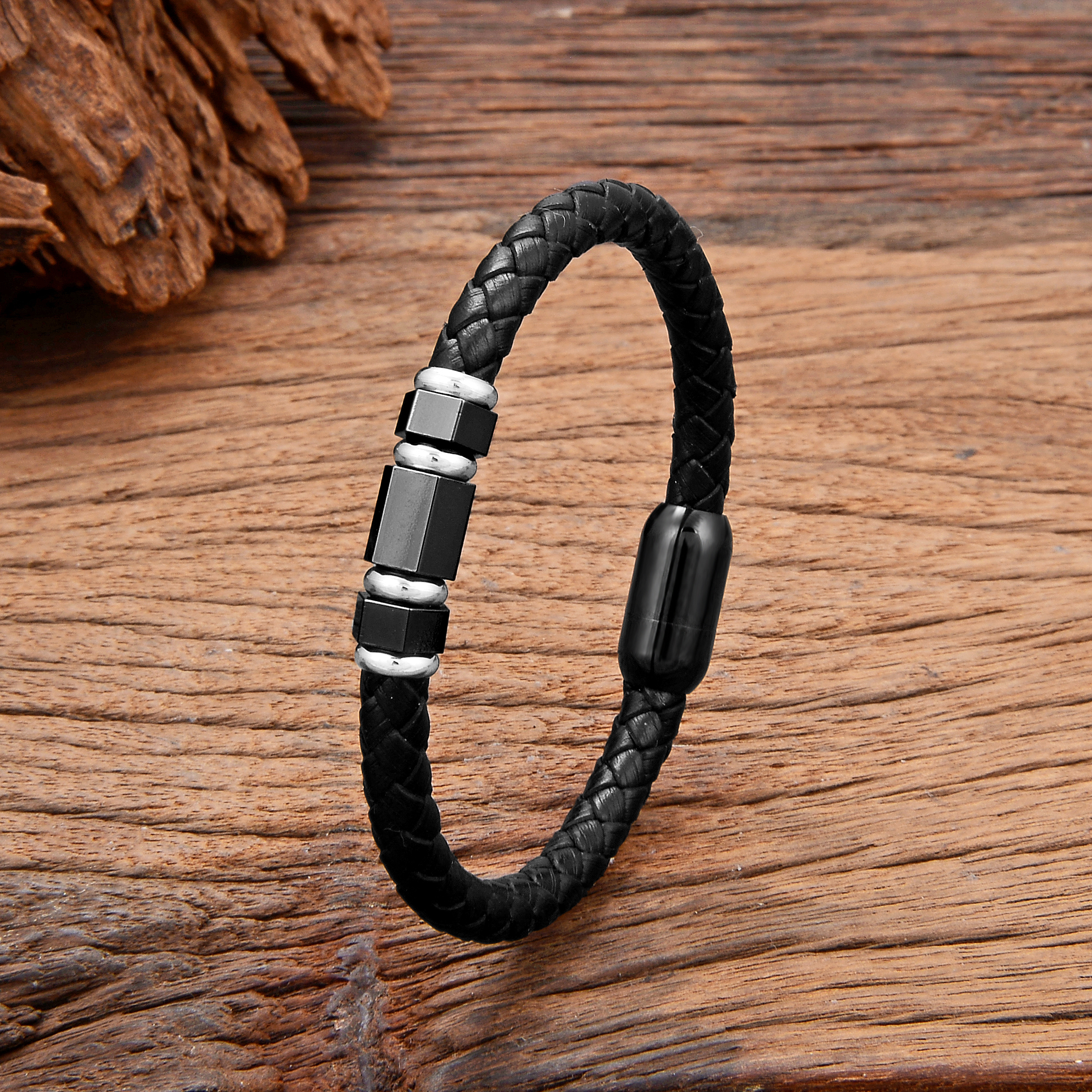 Pulsera de Cuero Genuino y Acero Inoxidable YANMIN Clásica para Hombres ...