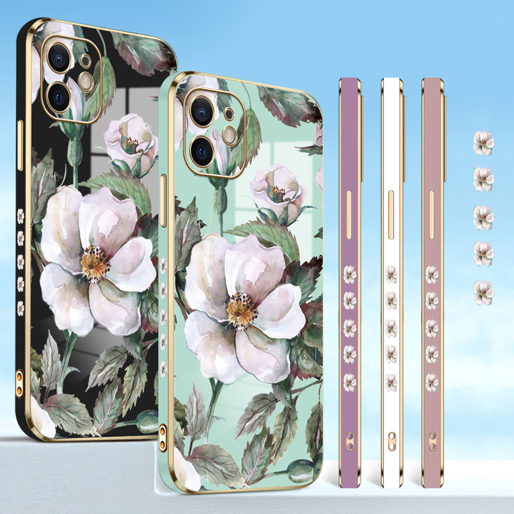 Funda De Teléfono Chapada En Flores De Dibujos Animados Para Iphone 15