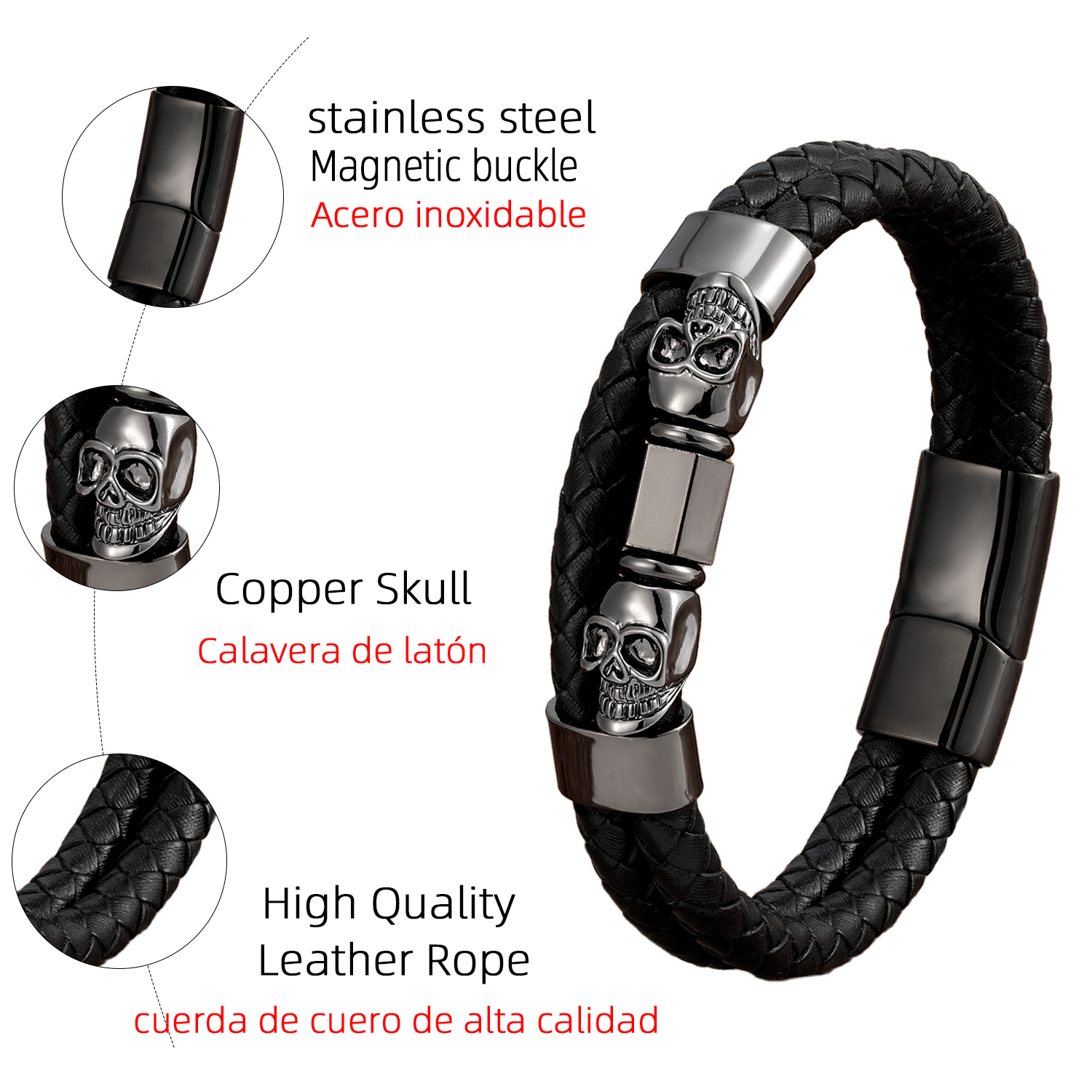 YANMIN-pulsera de cuero con forma de calavera para hombre, accesorios ...