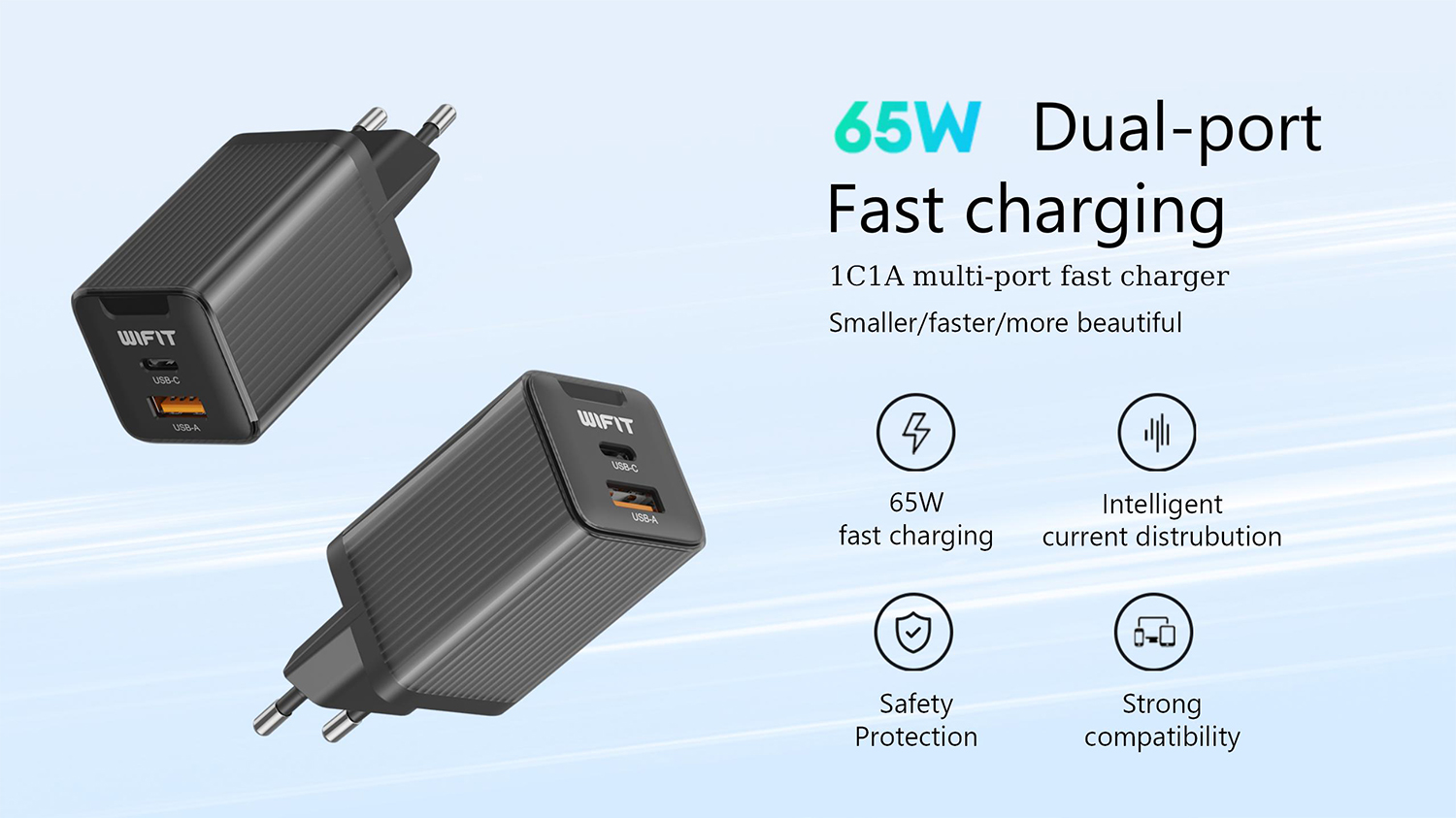 WIFIT Cargador Rápido de Doble Puerto 65W Carga Rápida para iPhone15 ...
