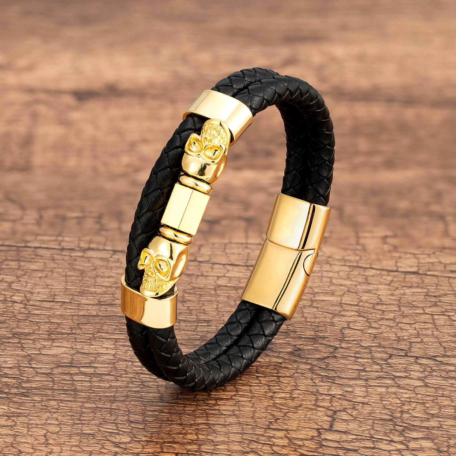 YANMIN-pulsera de cuero con forma de calavera para hombre, accesorios ...