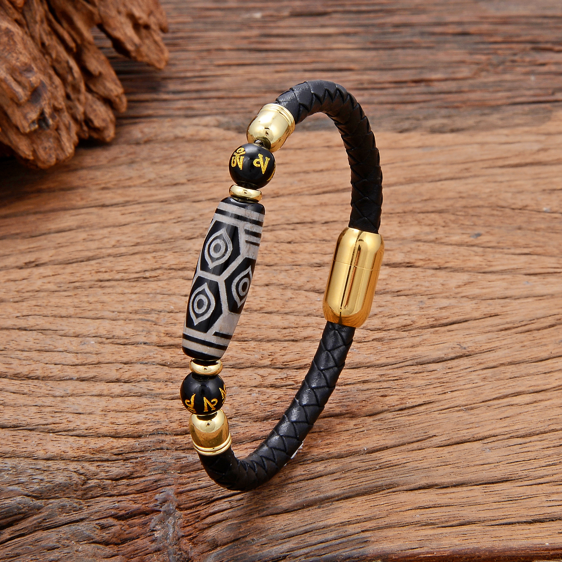 YANMIN-Nuevo diseño de pulsera de cuentas de piedra Natural para hombre ...