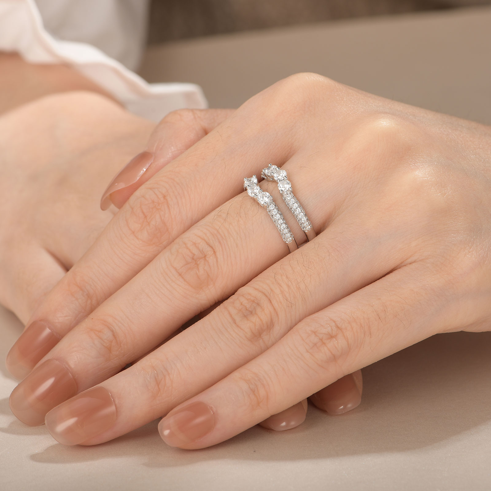 Anillo de Boda Mejora Newshe 925 Plata Esterlina con Guardabanda para Mujeres Compromiso Anillos ...