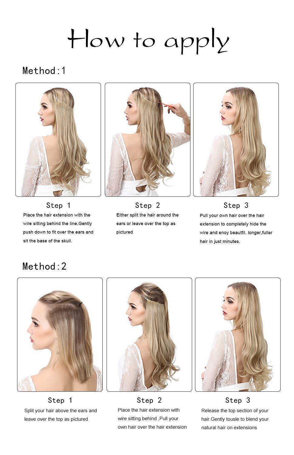 Peluca natural en una pieza, cabello largo y recto, hilo de pescado de ...