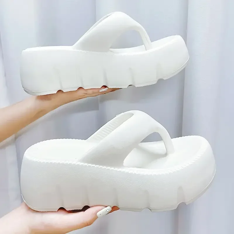 Women's Fashion Solid Color Flip Flops Casual Clip Toe Platform Shoes ...