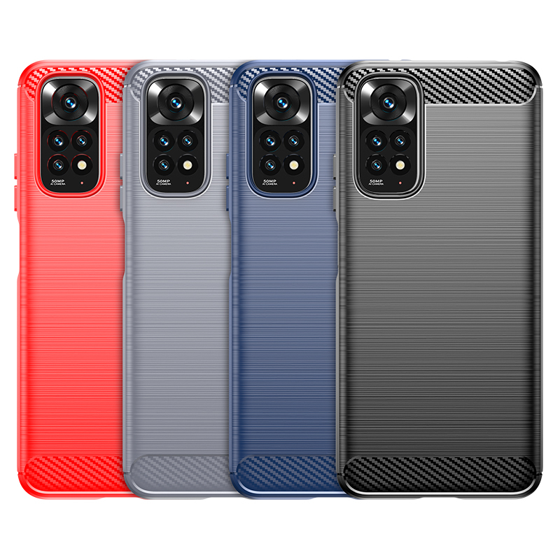 For Xiaomi Redmi Note 11S Case Bumper Silicone Carbon Fiber Cover For ...
